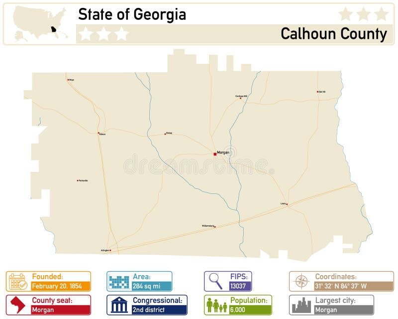 Map of Calhoun County in Georgia USA Stock Vector - Illustration of ...