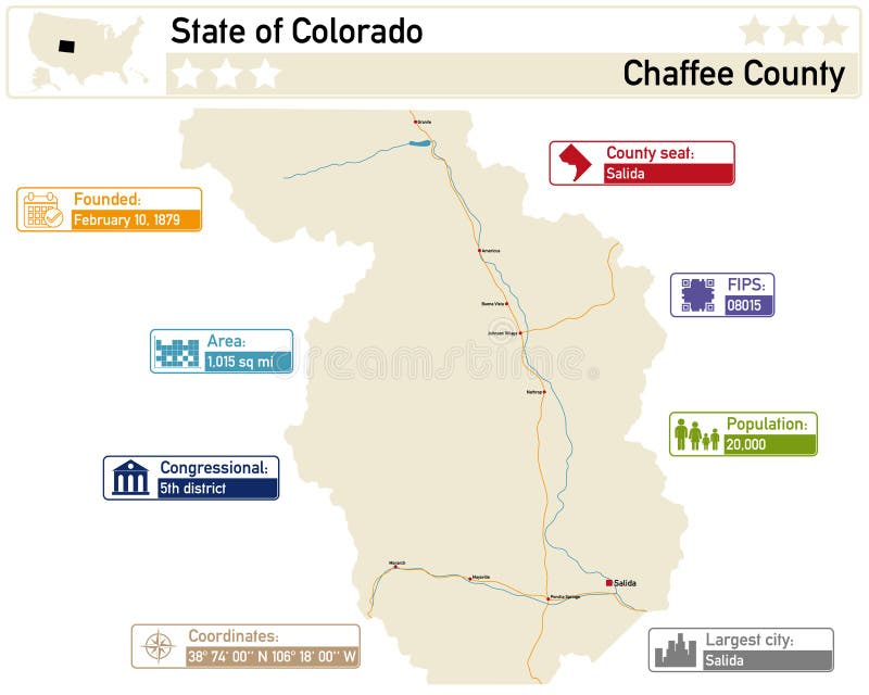 Map of Chaffee County in Colorado USA Stock Vector - Illustration of ...