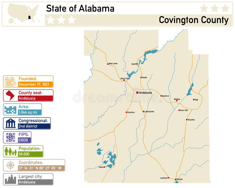 Infographic and Map of Covington County in Alabama USA Stock Vector ...