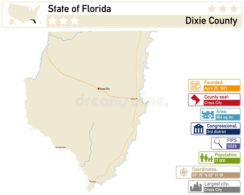 Map of Dixie County in Florida USA Stock Vector - Illustration of ...
