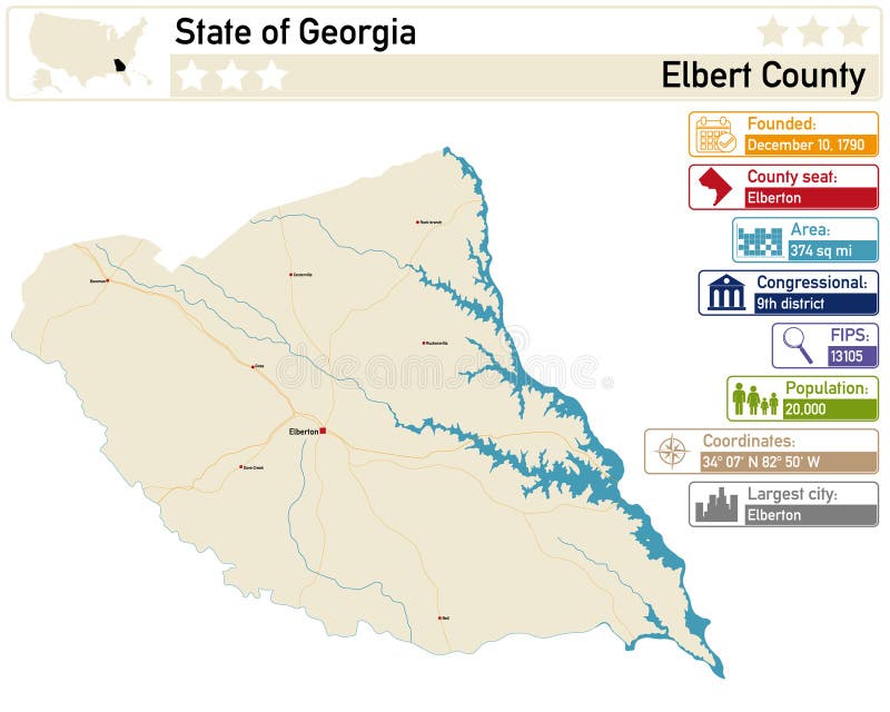 Detailed Infographic and Map of Elbert County in Georgia Stock Vector ...