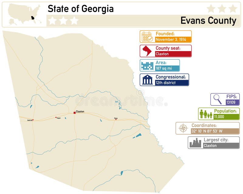 Detailed Infographic and Map of Evans County in Georgia Stock Vector ...