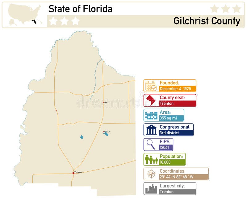 Map of Gilchrist County in Florida USA Stock Vector - Illustration of ...