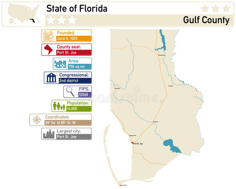 Map of Gulf County in Florida USA. Stock Vector - Illustration of ...