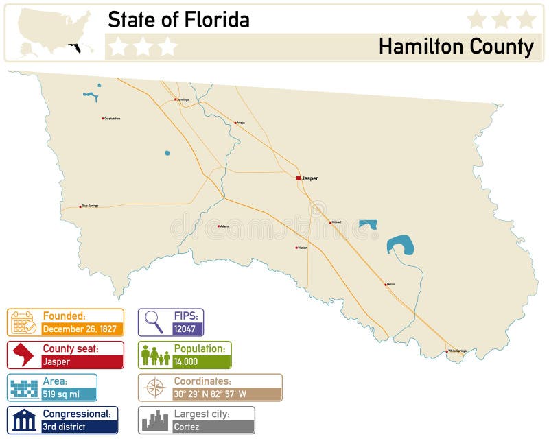 Map of Hamilton County in Florida USA. Stock Vector - Illustration of ...
