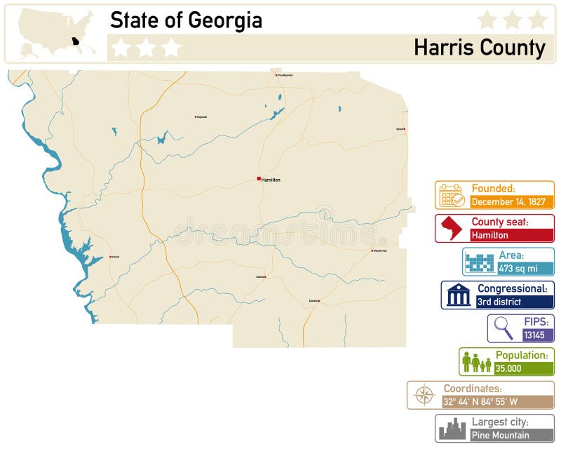 Detailed Infographic and Map of Harris County in Georgia Stock Vector ...