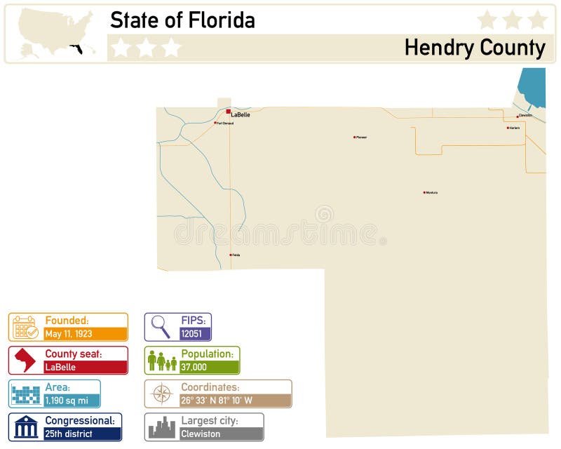 Map of Hendry County in Florida USA. Stock Vector - Illustration of ...