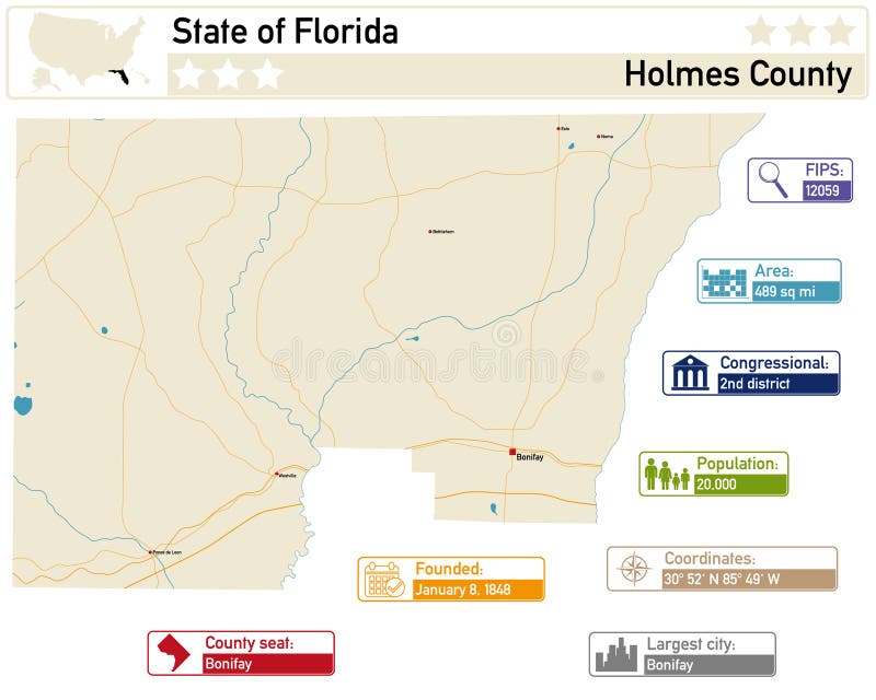 Map of Holmes County in Florida USA. Stock Vector - Illustration of ...