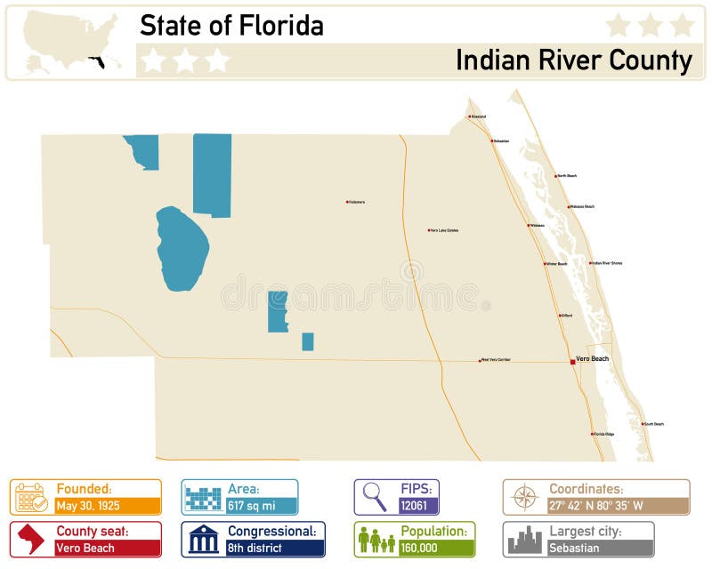 Map of Indian River County in Florida USA. Stock Vector - Illustration ...