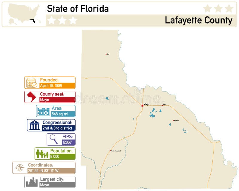 Map of Lafayette County in Florida USA. Stock Vector - Illustration of ...