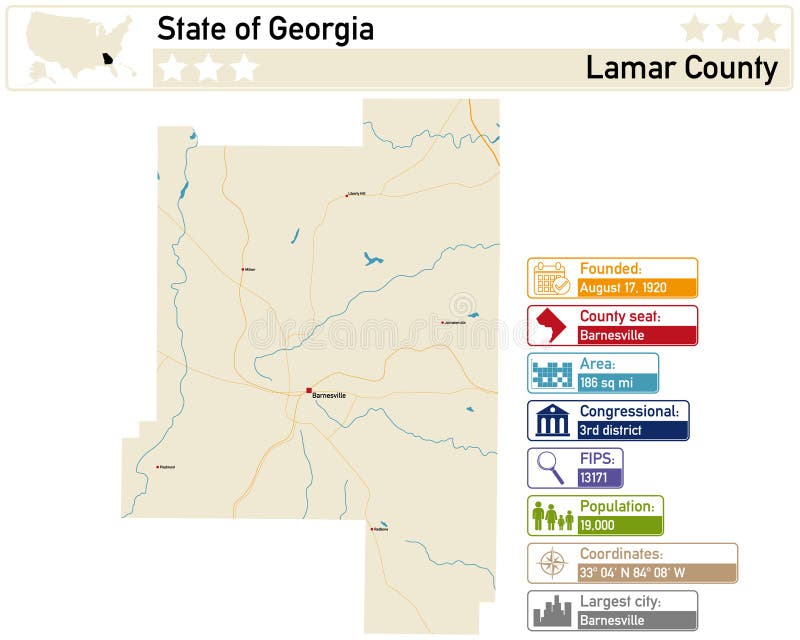 Detailed Infographic and Map of Lamar County in Georgia Stock Vector ...
