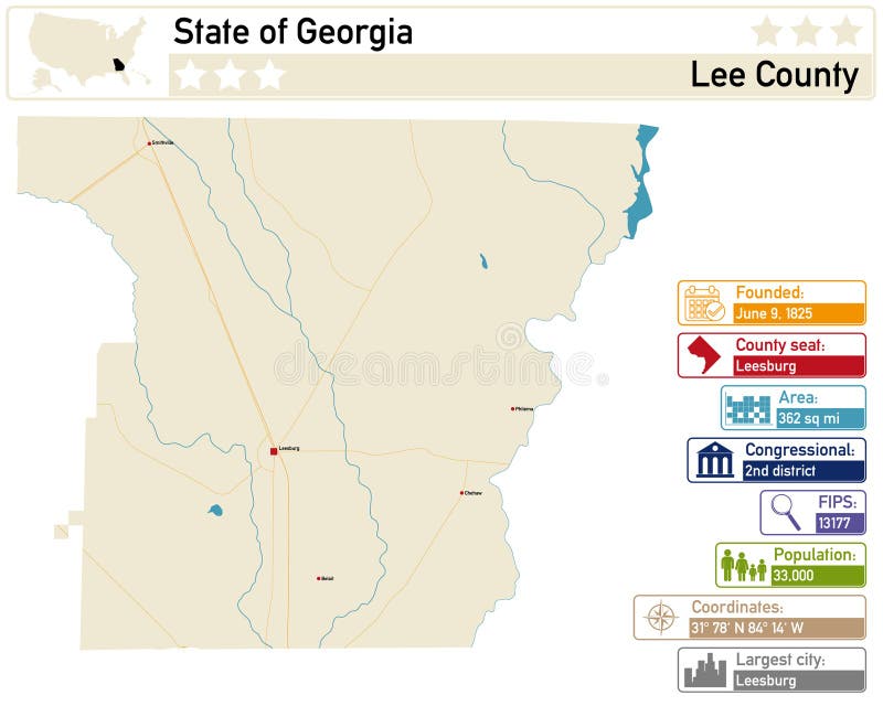 Detailed Infographic and Map of Lee County in Georgia Stock Vector ...