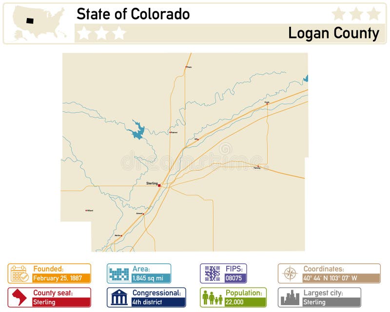 Map of Logan County in Colorado USA Stock Vector - Illustration of ...