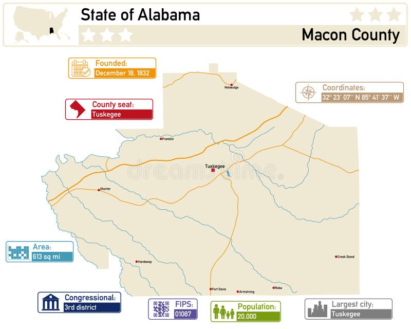 Map of Macon County in Alabama USA Stock Vector - Illustration of area ...