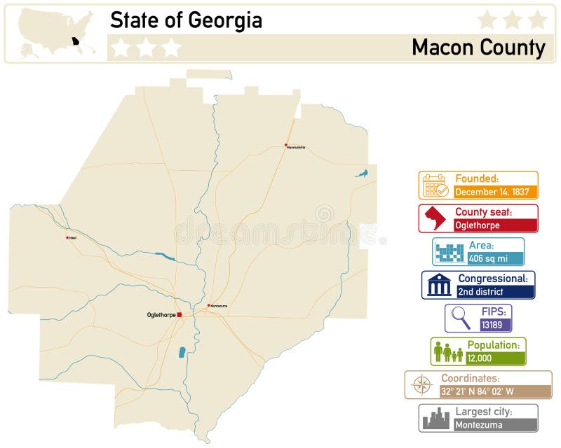 Detailed Infographic and Map of Macon County in Georgia Stock Vector ...