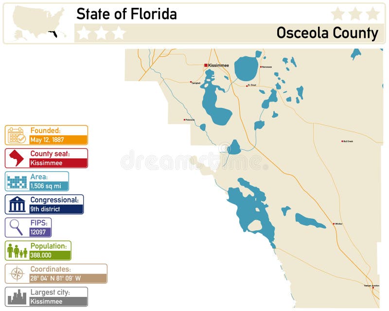Map of Osceola County in Florida USA. Stock Vector - Illustration of ...