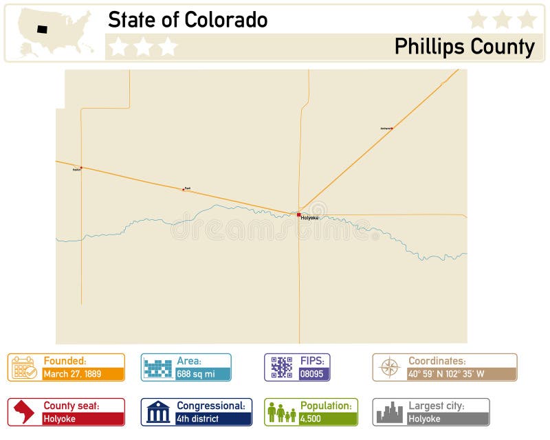 Map of Phillips County in Colorado USA Stock Vector - Illustration of ...