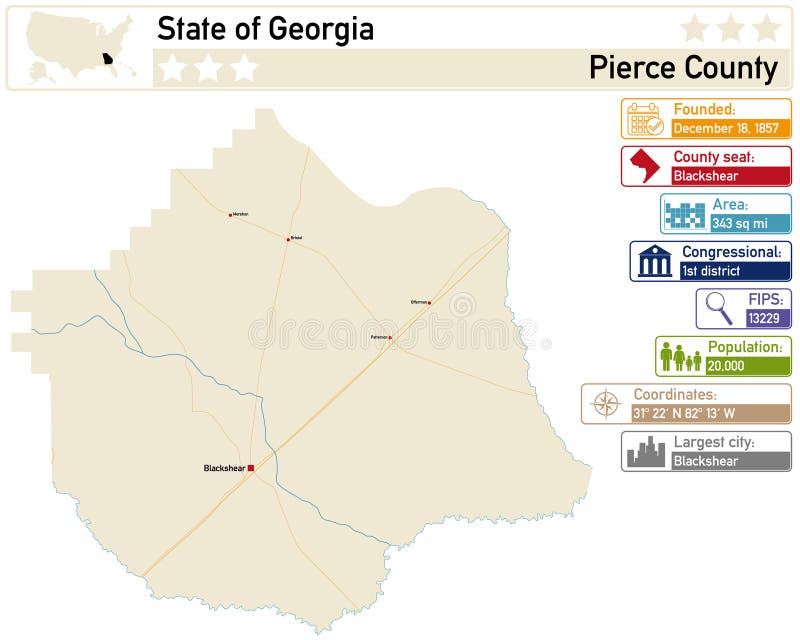 Map of Pierce County in Georgia USA Stock Vector - Illustration of ...