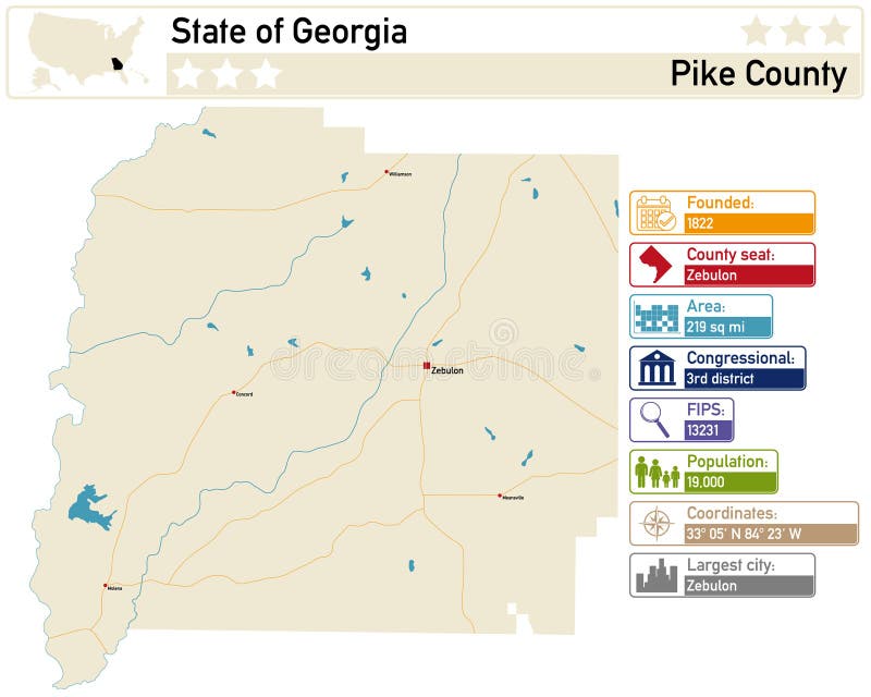 Map of Pike County in Georgia USA Stock Vector - Illustration of states ...