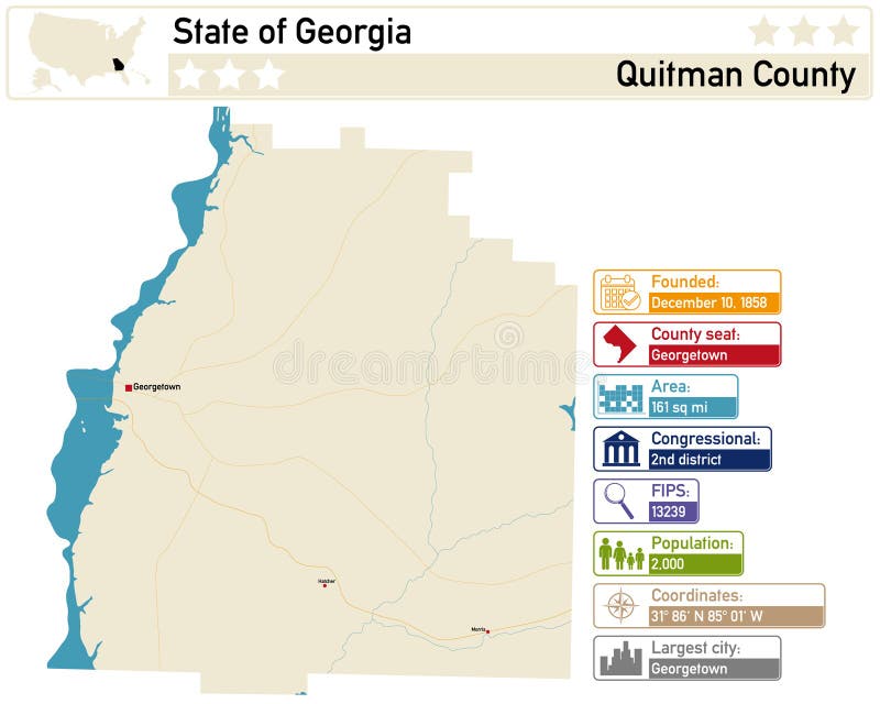 Detailed Infographic and Map of Quitman County in Georgia Stock Vector ...