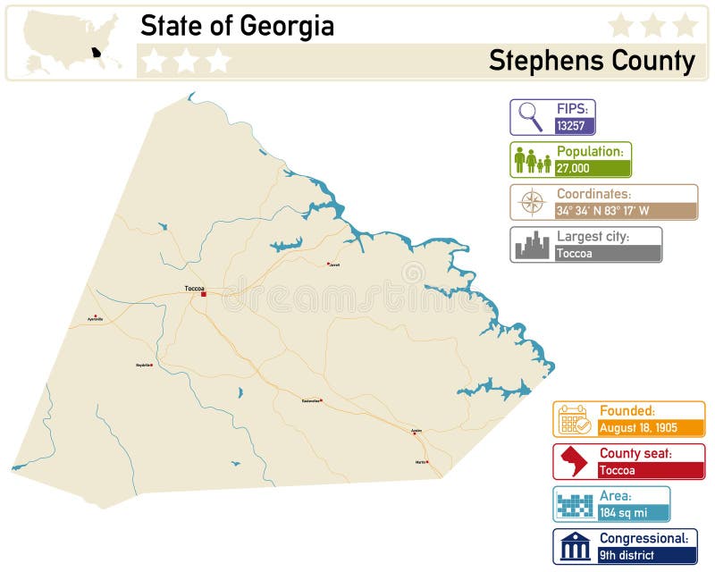 Detailed Infographic and Map of Stephens County in Georgia Stock Vector ...