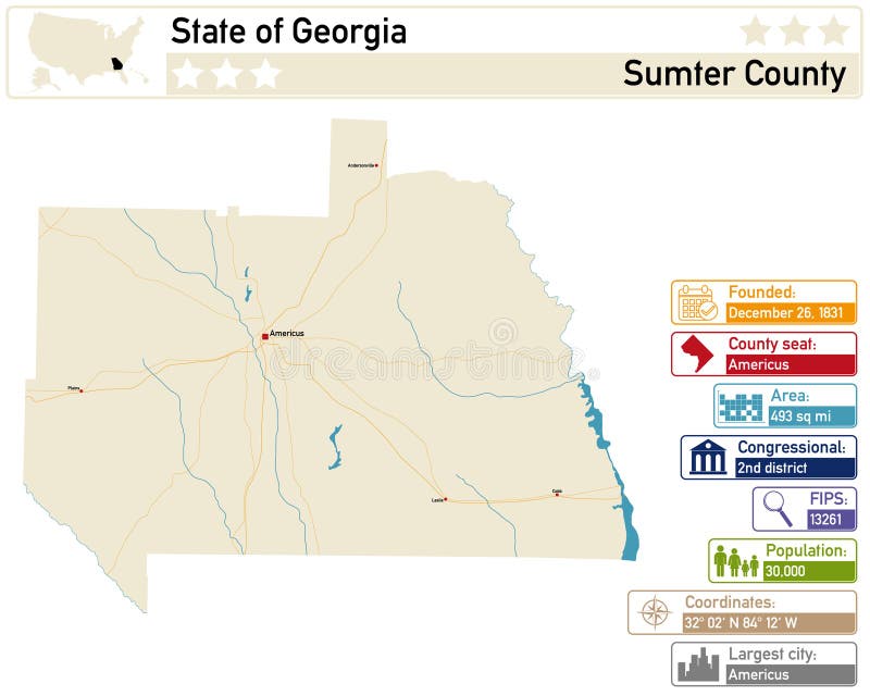 Detailed Infographic and Map of Sumter County in Georgia Stock ...
