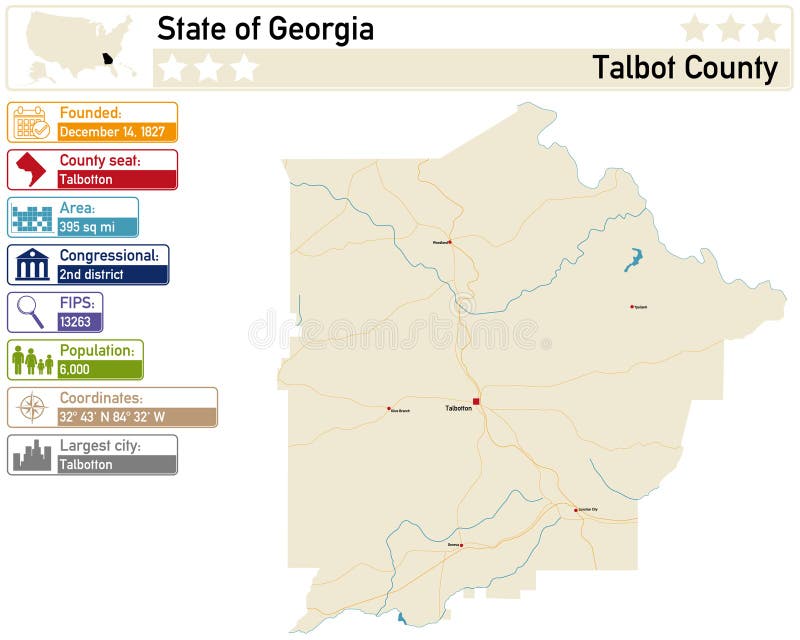 Detailed Infographic and Map of Talbot County in Georgia Stock ...