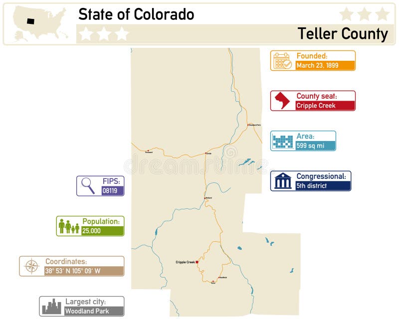 Map of Teller County in Colorado USA Stock Vector - Illustration of ...