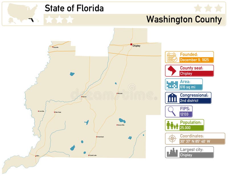 Detailed Infographic and Map of Washington County in Florida Stock ...