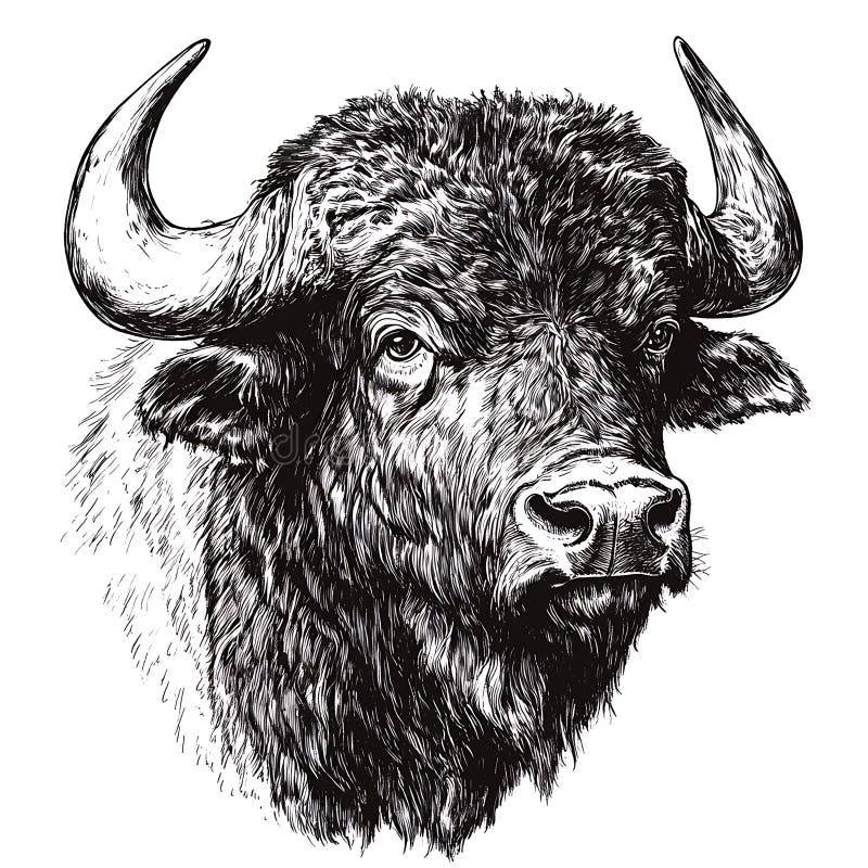 Detailed Ink Drawing of a Bull S Head Stock Illustration - Illustration ...