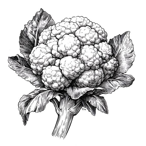 Detailed Ink Drawing of a Cauliflower Ink Sketch Stock Illustration ...