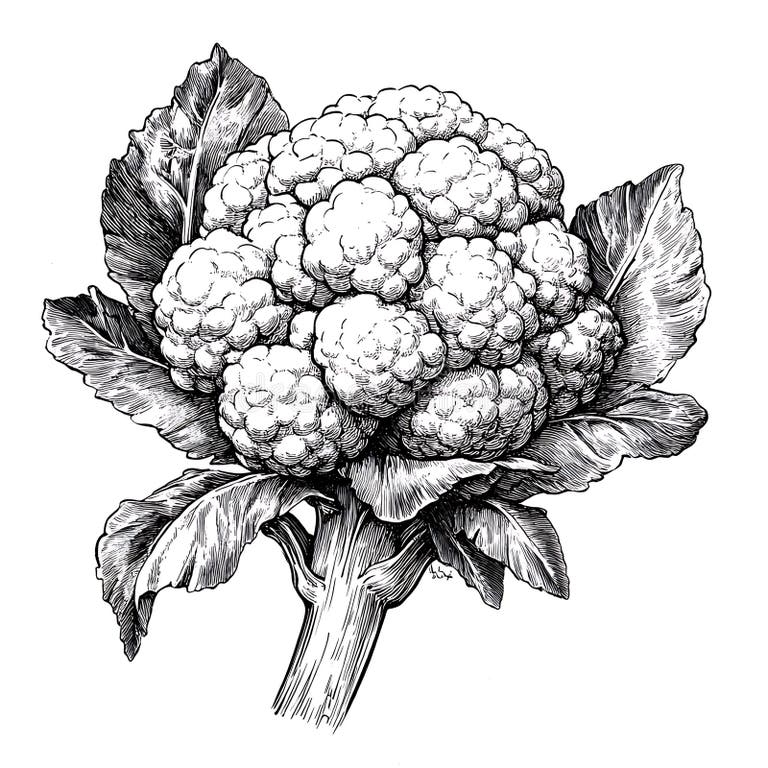 Detailed Ink Drawing of a Cauliflower Ink Sketch Stock Illustration ...