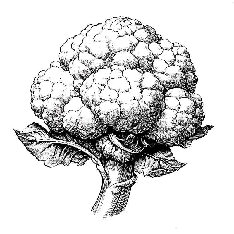 Detailed Ink Drawing of a Cauliflower Ink Sketch Stock Illustration ...