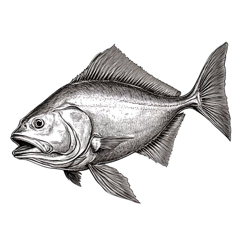 Detailed Ink Drawing of a Fish. (1 Stock Illustration - Illustration of ...