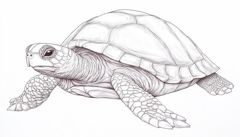 Detailed Ink Drawing of a Large Turtle Walking Stock Photo - Image of ...