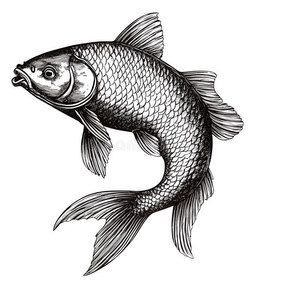 Detailed Ink Drawing of a Leaping Fish. (1 Stock Illustration ...