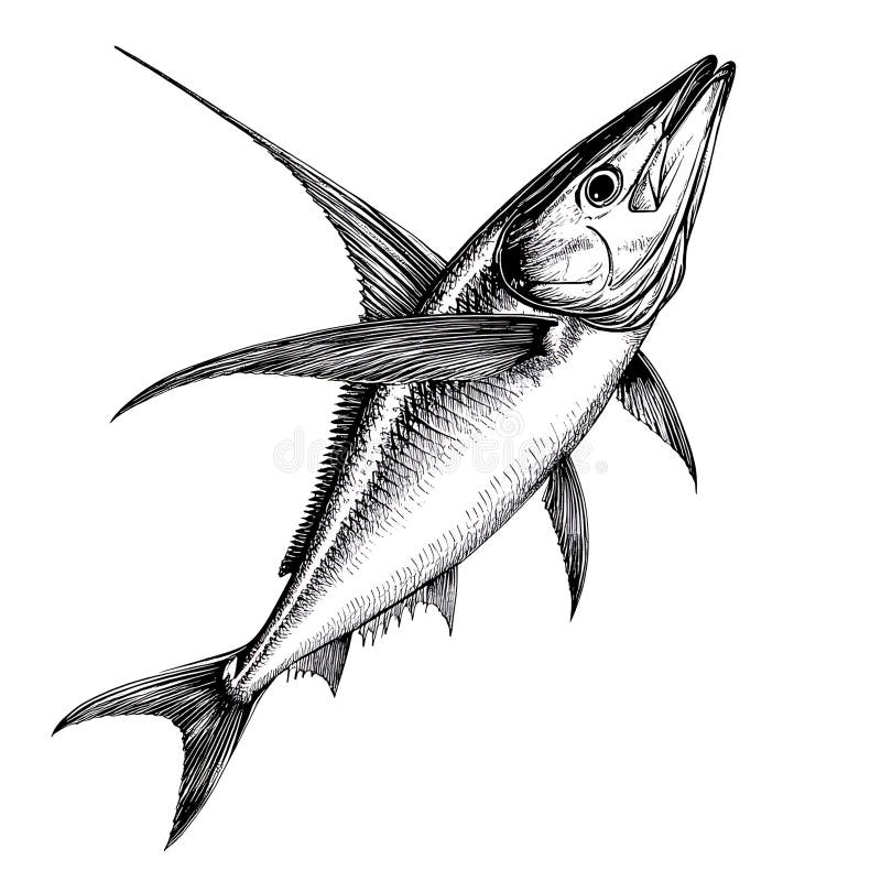 Detailed Ink Drawing of a Leaping Fish. (1 Stock Illustration ...