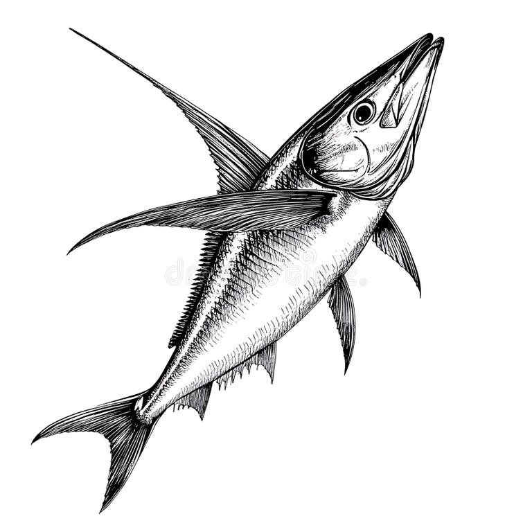 Detailed Ink Drawing of a Leaping Fish. (1 Stock Illustration ...