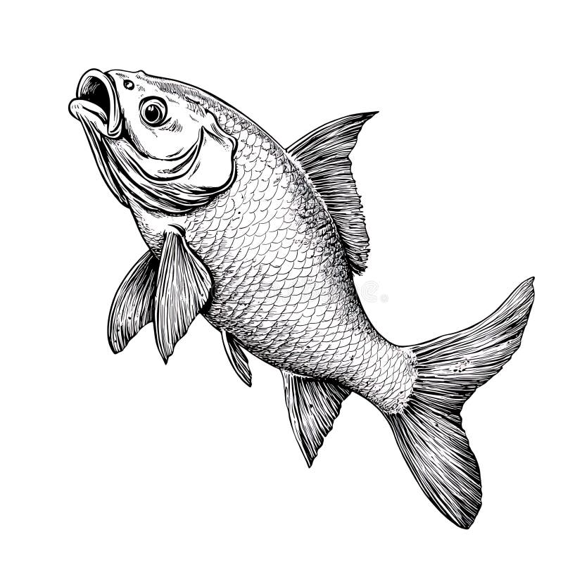 Detailed Ink Drawing of a Leaping Fish Stock Illustration ...