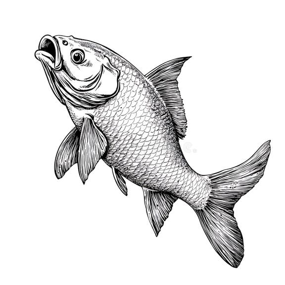 Detailed Ink Drawing of a Leaping Fish Stock Illustration ...