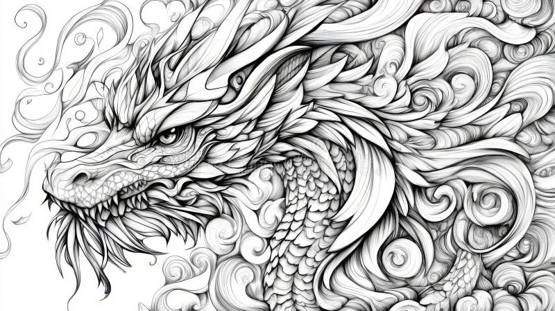 Detailed Ink Drawing of a Mythical Dragon Stock Illustration ...