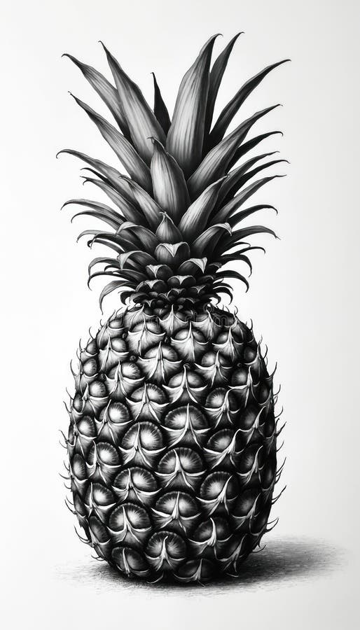 Detailed Ink Drawing of Pineapple. Artwork Features Hand-drawn Linework ...