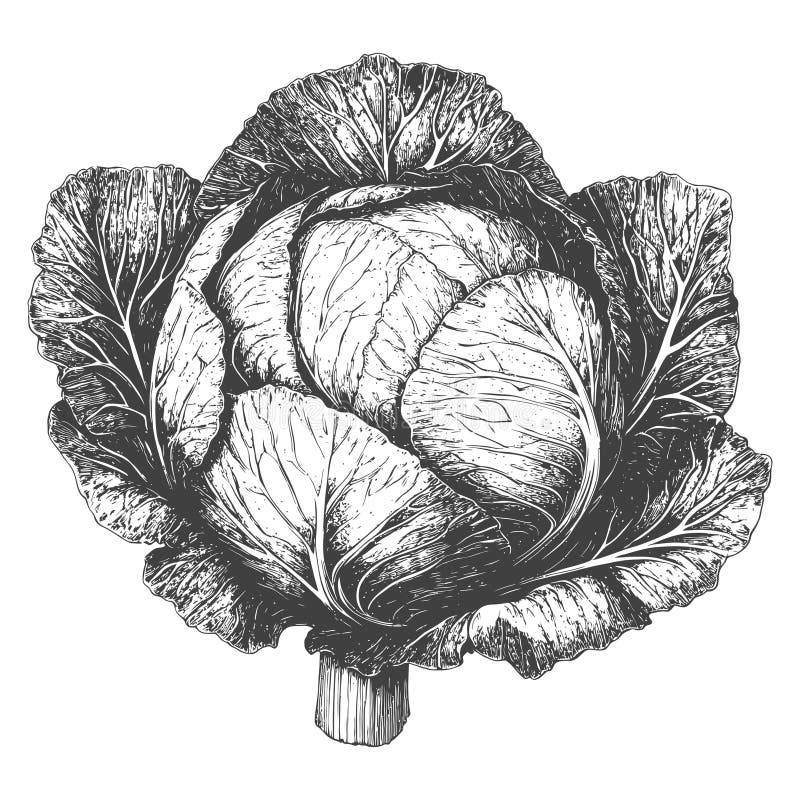Hand-Drawn Detailed Illustration of a Fresh Cabbage, Perfect for ...