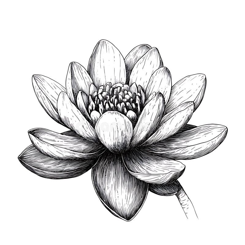 Detailed Ink Drawing of a Water Lily Stock Illustration - Illustration ...