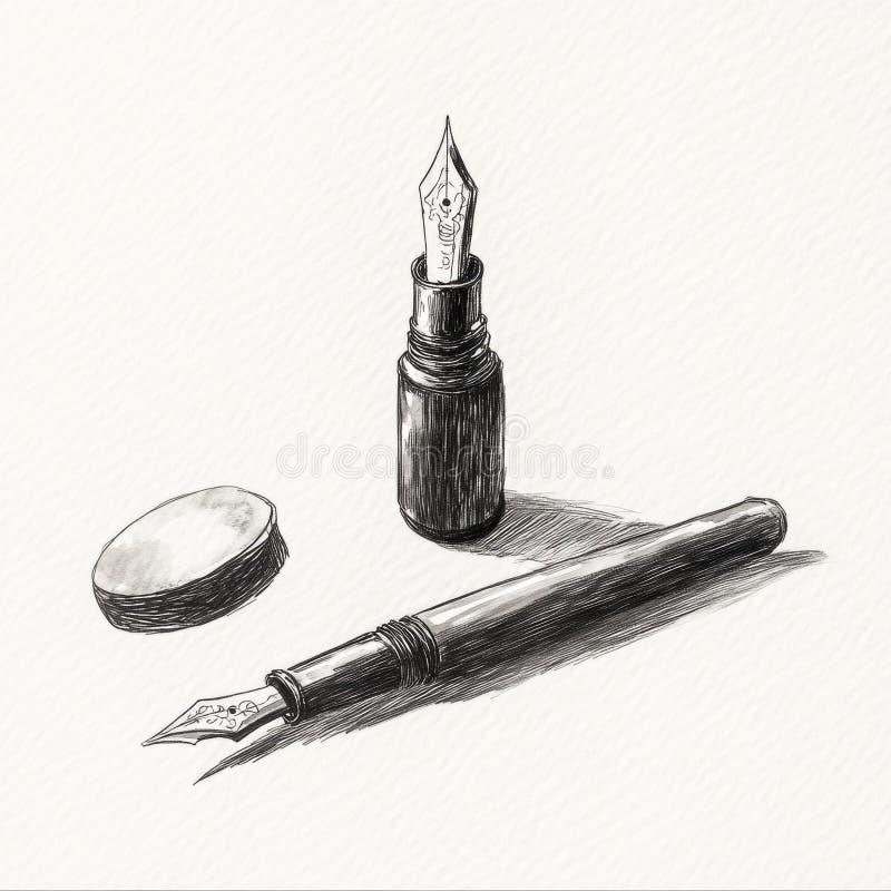 Detailed Ink Pen and Cap Illustration with Elegant Design Stock ...