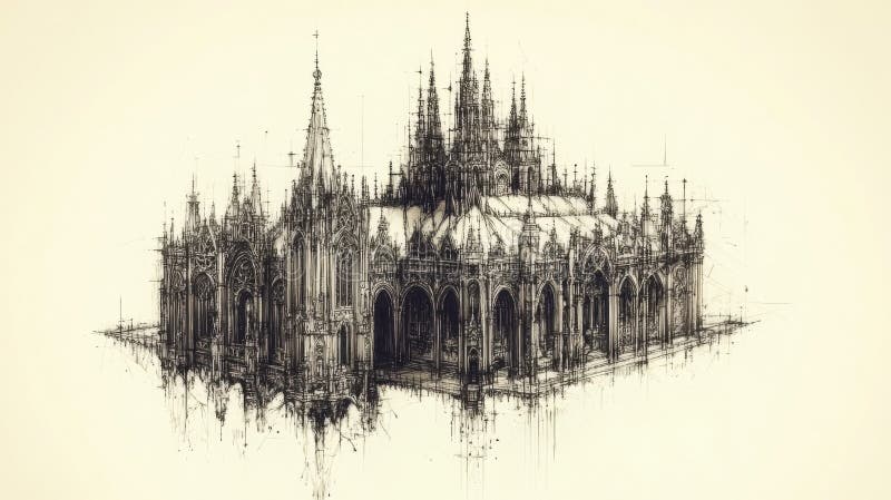 Detailed Ink Sketch of a Grand Gothic Building Stock Illustration ...