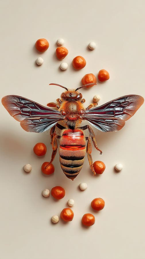 Detailed Insect Top View with Open Wings Surrounded by Small Spheres on ...