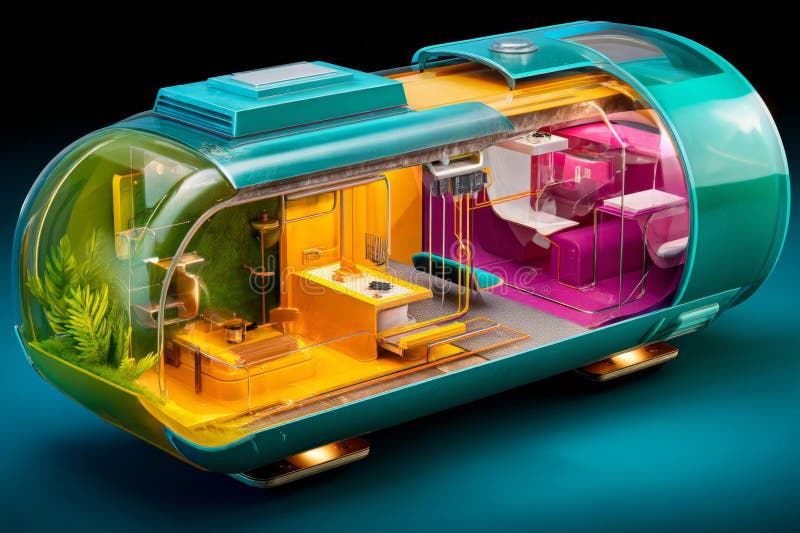 Modular Eco-friendly Pod with Zones for Dining, Bathroom, and ...