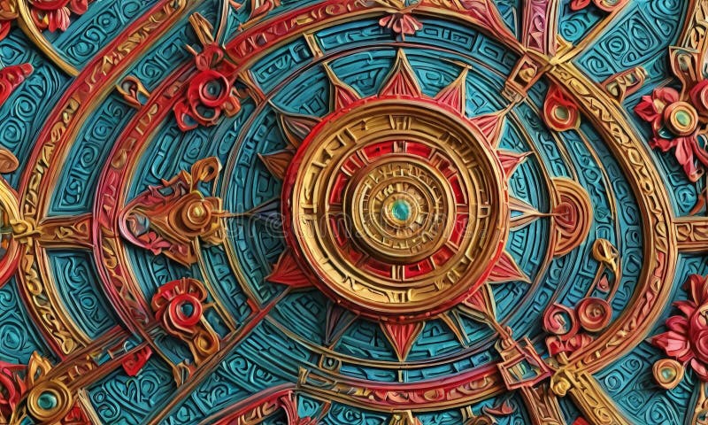 Detailed and Intricate Ceiling Design Features Central Sun-like Motif ...