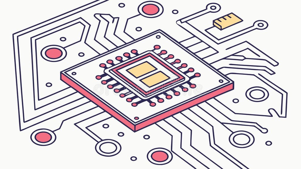 A Detailed Isometric Computer CPU Processor Chip on a Circuit Board ...